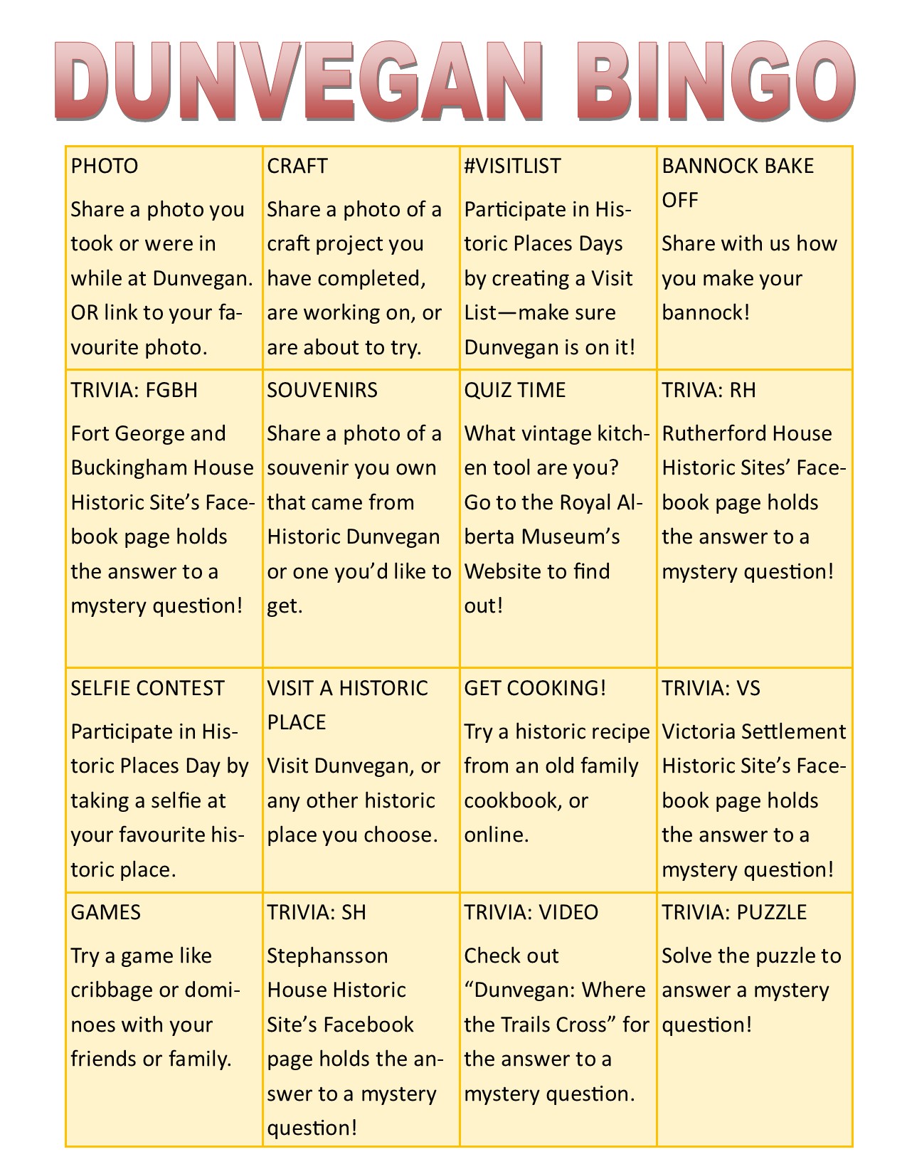 Dunvegan Bingo - Historic Places Days