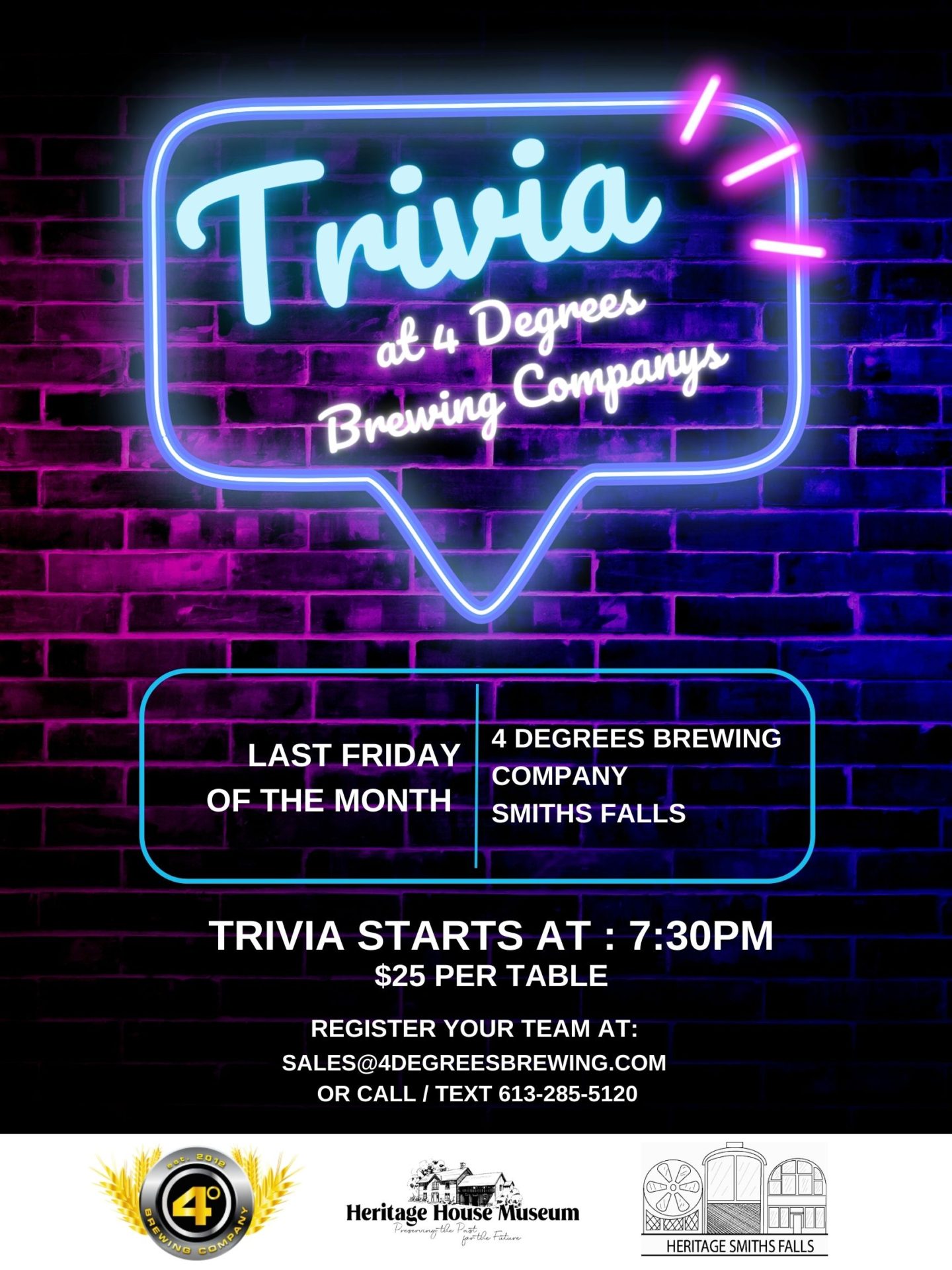 Trivia Nights with 4 Degrees Brewing Company - Historic Places Days